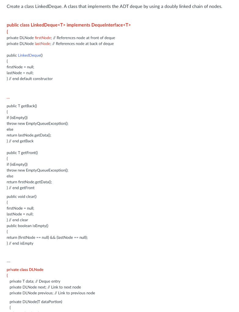 Solved Create a class LinkedDeque. A class that implements | Chegg.com