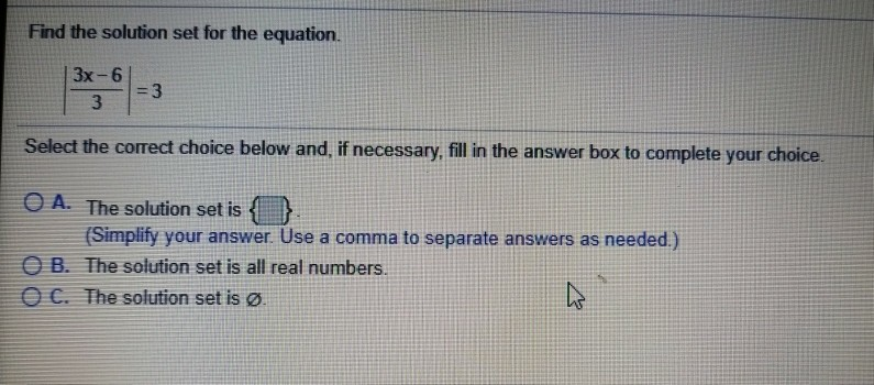 Solved Find the solution set for the equation. 3 Select the | Chegg.com