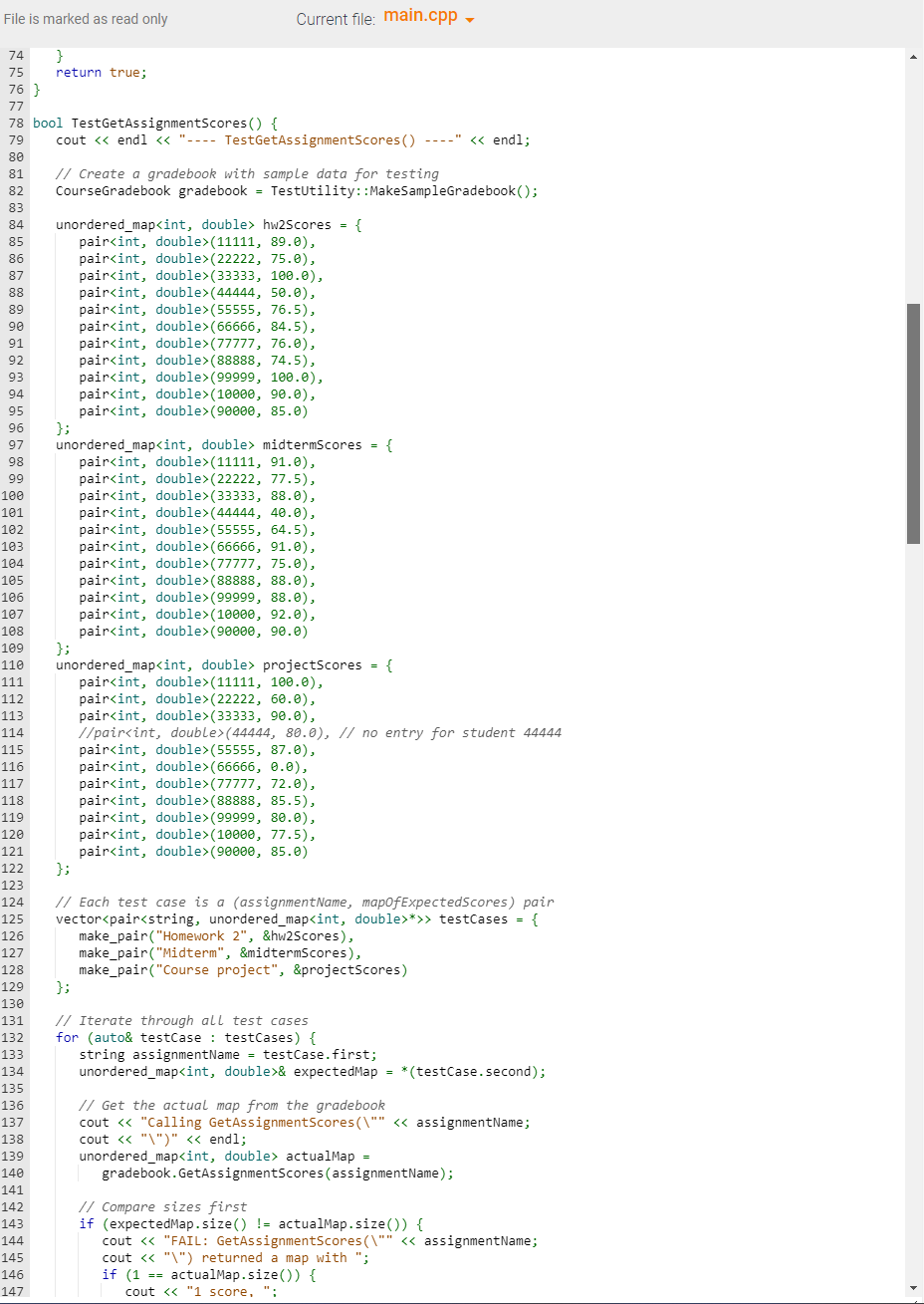 In C++ please!! 6.11.1: LAB: Course gradebook with | Chegg.com