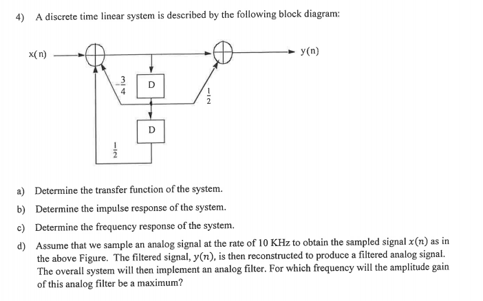 Solved 4 Discrete Time Linear System Is Described By The