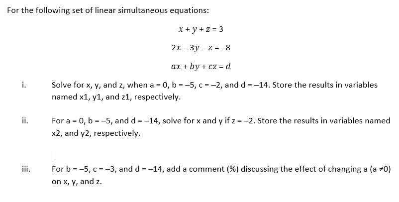 Solved For the following set of linear simultaneous | Chegg.com