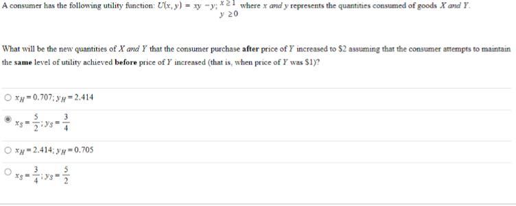 Solved A consumer has the following utility function: U(x,y) | Chegg.com
