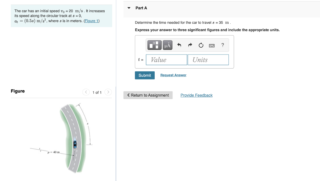 Solved The car has an initial speed v0 = 20 m/s . It | Chegg.com