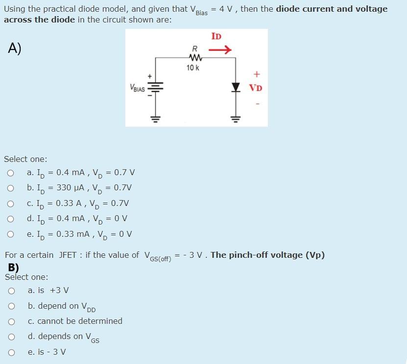 Solved Using the practical diode model, and given that v | Chegg.com