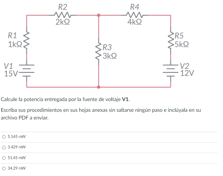 Solved Dado el siguiente circuito Calcule la potencia | Chegg.com