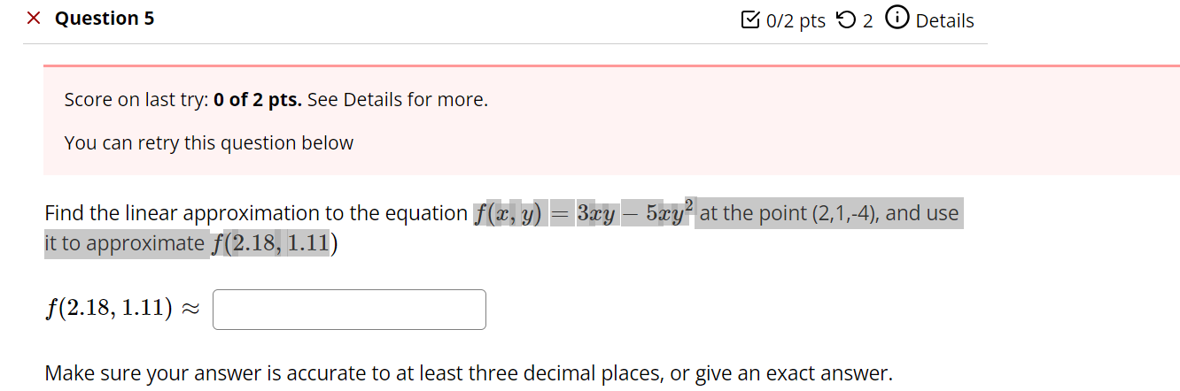 Solved x Question 5 0/2 pts 5 2 0 Details Score on last try: | Chegg.com