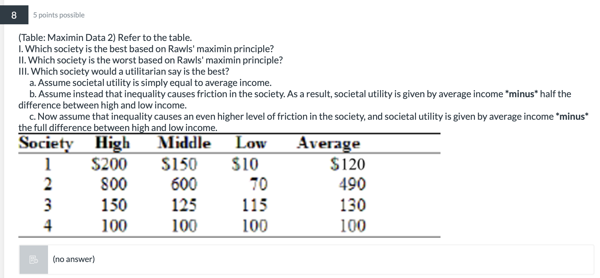 8 5 points possible (Table: Maximin Data 2) Refer to | Chegg.com