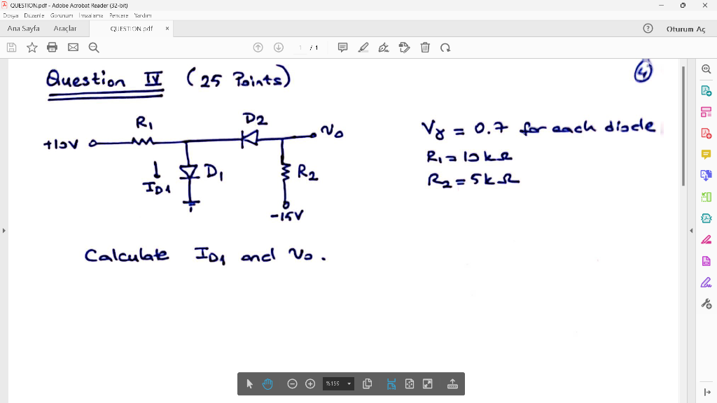 Solved Question II (25 Points) (4) Vγ=0.7 for aach discle | Chegg.com