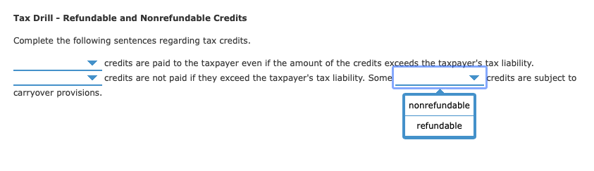 Solved Tax Drill - Refundable and Nonrefundable Credits | Chegg.com