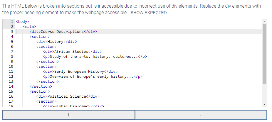 Solved The Html Below Is Broken Into Sections But Is 