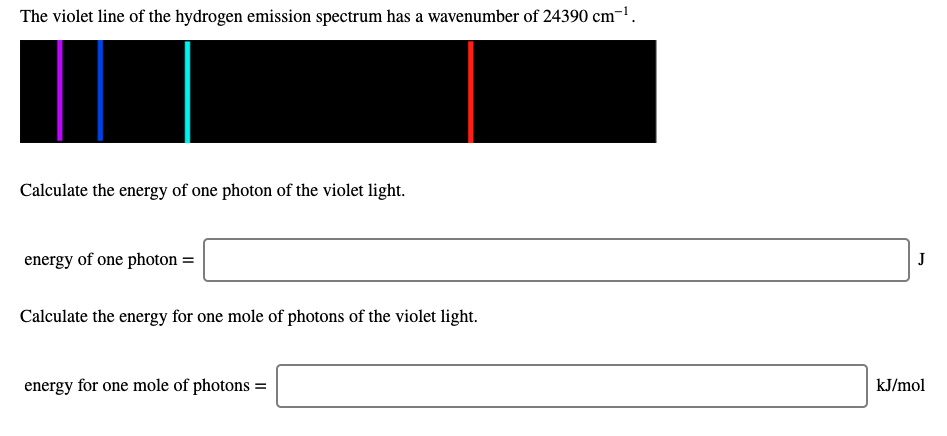 Solved The violet line of the hydrogen emission spectrum has | Chegg.com