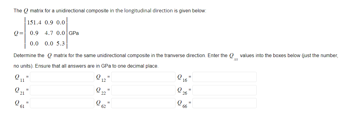 Solved The Q matrix for a unidirectional composite in the | Chegg.com