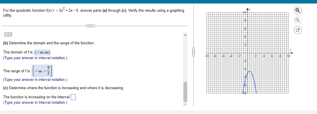 Solved For the quadratic function f(x)=−2x2+2x−5, answer | Chegg.com