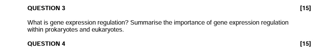 Solved QUESTION 3 What is gene expression regulation? | Chegg.com