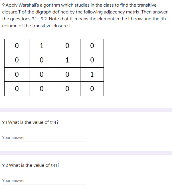 Solved 9.Apply Warshall's algorithm which studies in the | Chegg.com