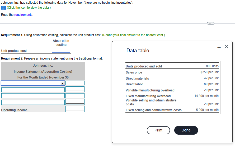 Solved Johnson, Inc. has collected the following data for | Chegg.com