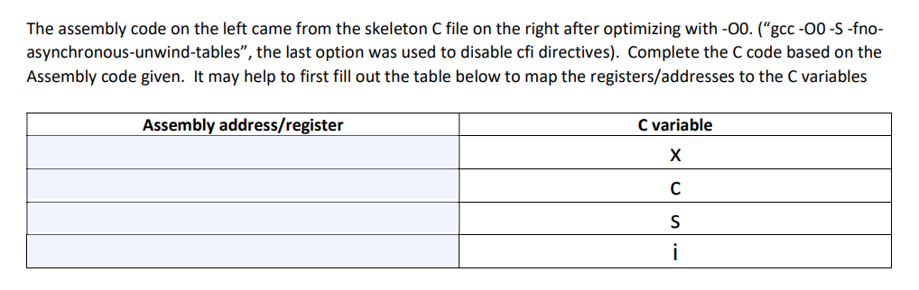 Assembly Code: .file "hw4a.c" .text .globl main .type | Chegg.com