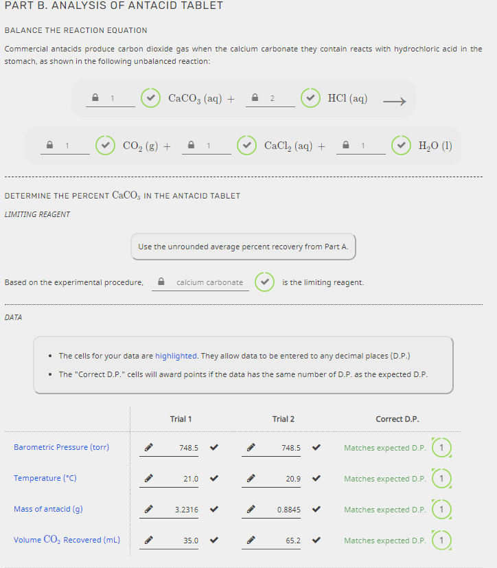 PART B. ANALYSIS OF ANTACID TABLET BALANCE THE | Chegg.com