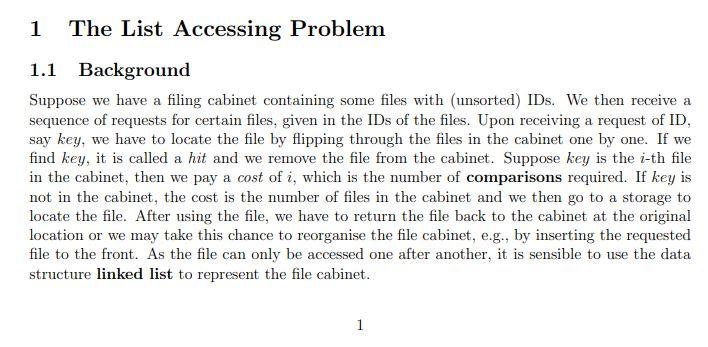 Solved 1 The List Accessing Problem 1.1 Background Suppose | Chegg.com