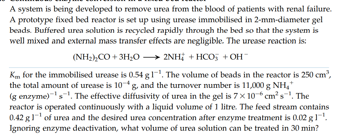 Solved A system is being developed to remove urea from the | Chegg.com