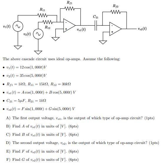 Solved The above cascade circuit uses ideal op-amps. Assume | Chegg.com