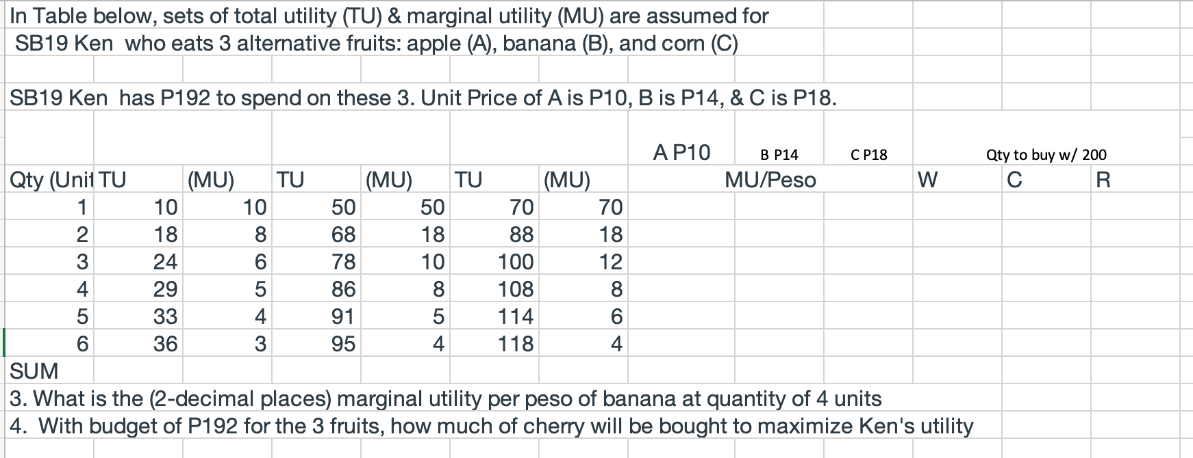 Solved In Table below, sets of total utility (TU) ﻿& | Chegg.com