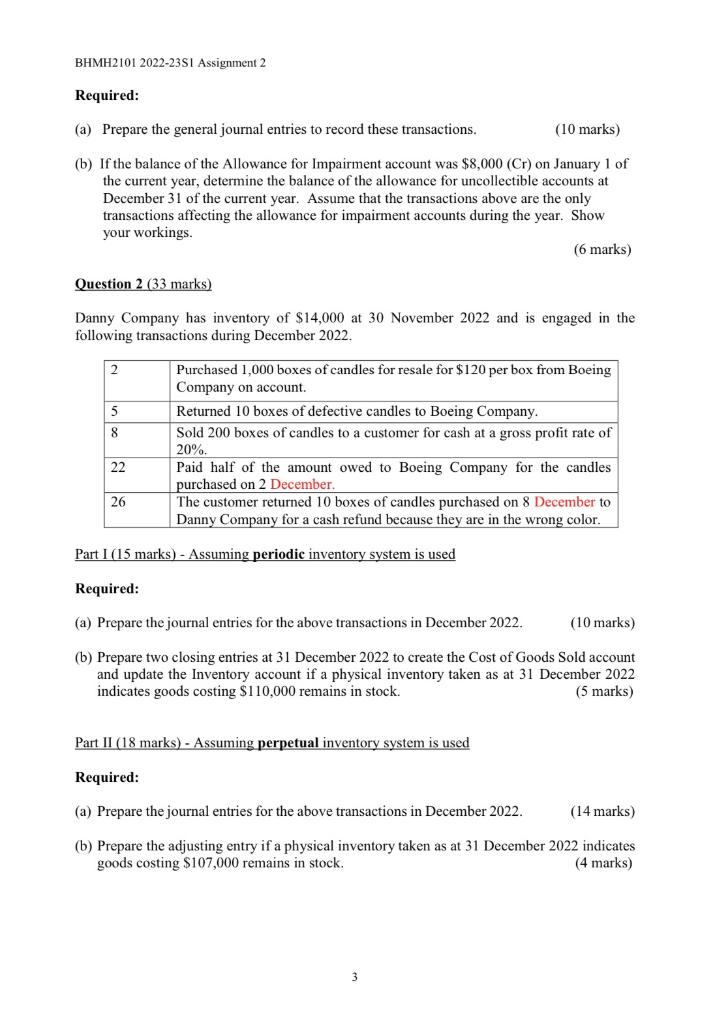 Solved BHMH2101 2022-23S1 Assignment 2 Required: (a) Prepare | Chegg.com
