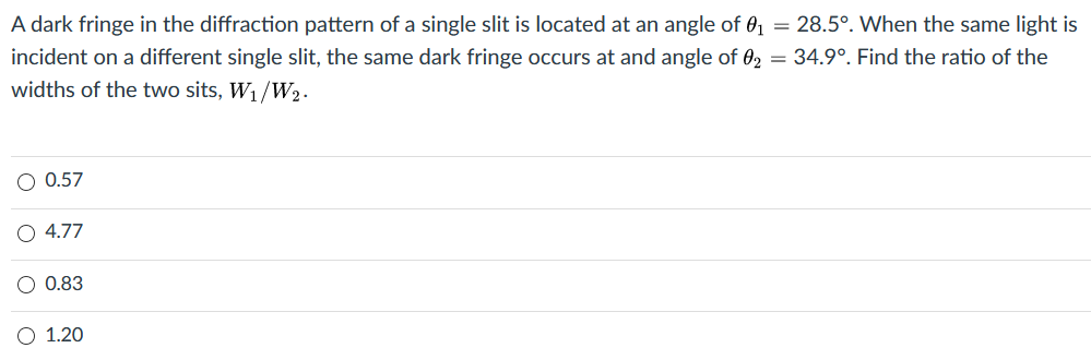 Solved A dark fringe in the diffraction pattern of a single | Chegg.com