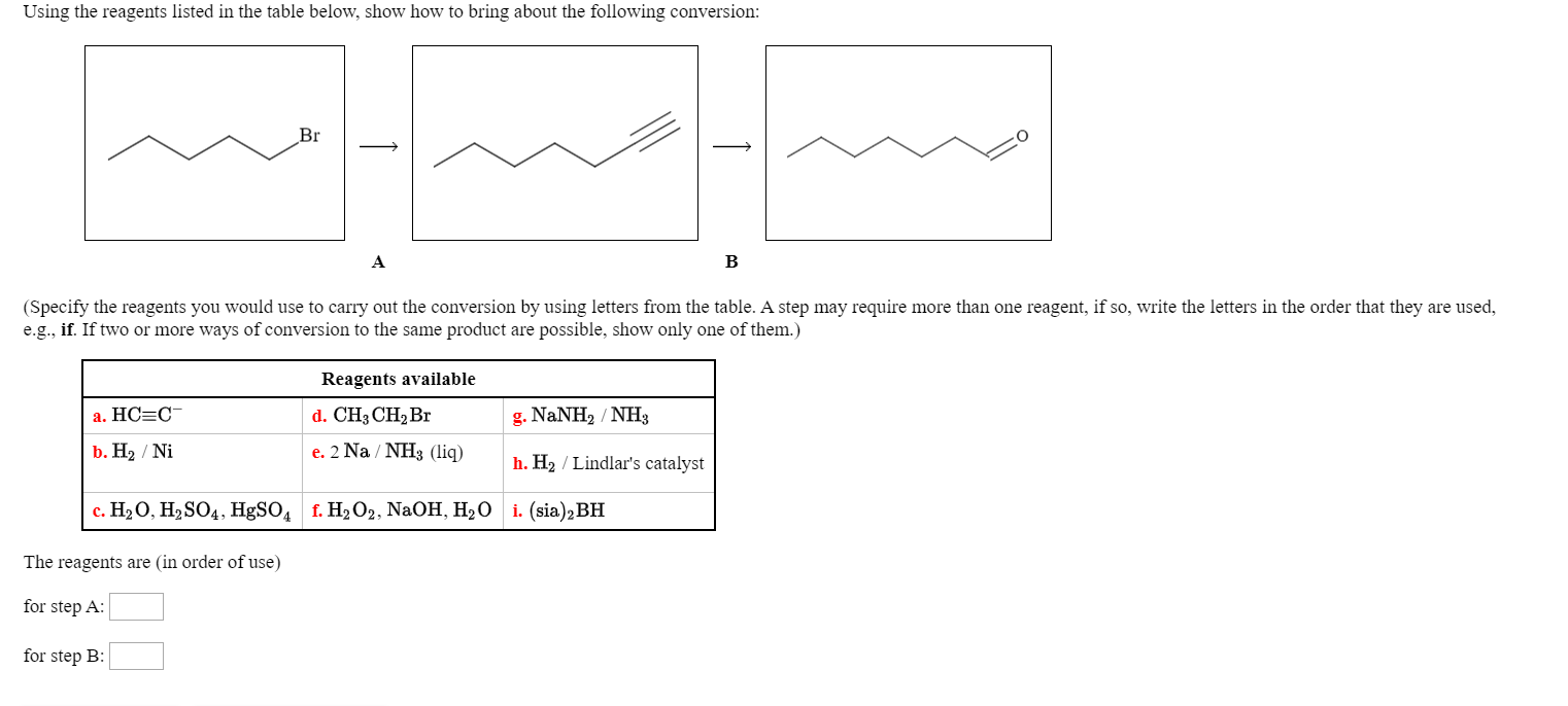 Solved Using the reagents listed in the table below, show | Chegg.com