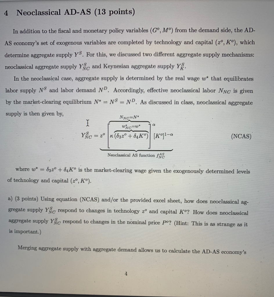4 Neoclassical AD-AS (13 points) In addition to the | Chegg.com