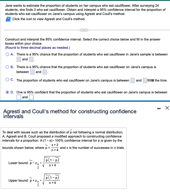 Solved Agresti and Coull's method for constructing | Chegg.com