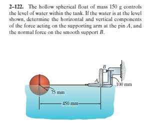 Solved 2-122. The hollow spherical float of mass 150 g | Chegg.com