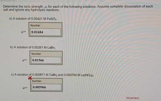 Solved Determine the ionic strength, u, for each of the | Chegg.com