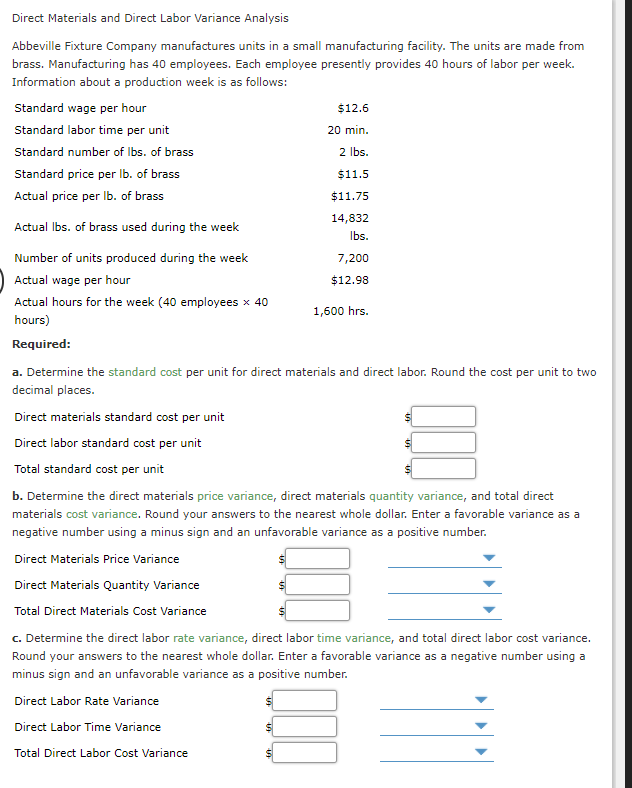 Solved Direct Materials and Direct Labor Variance Analysis | Chegg.com