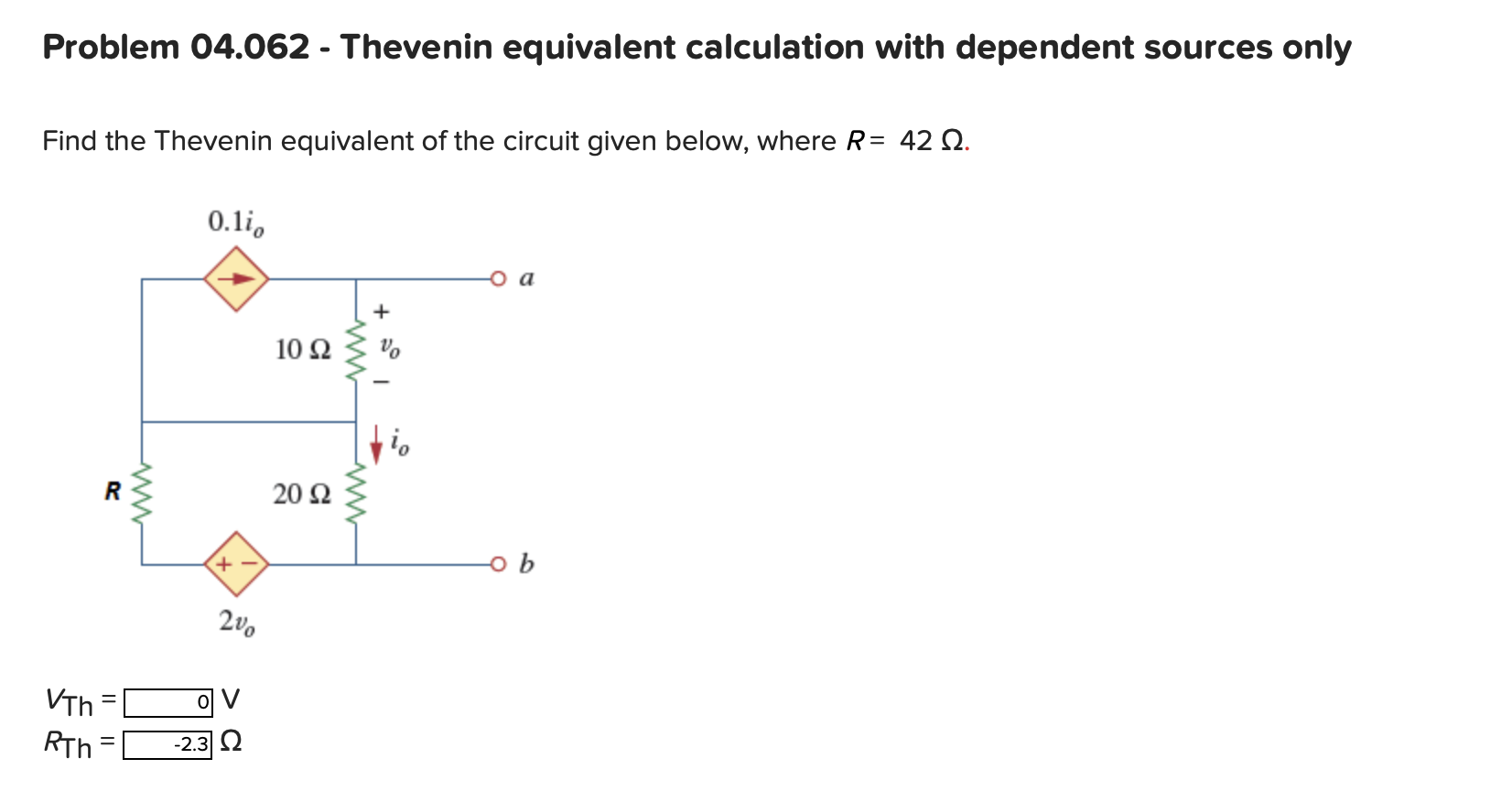 Problem 04.062 - ﻿Thevenin equivalent calculation | Chegg.com