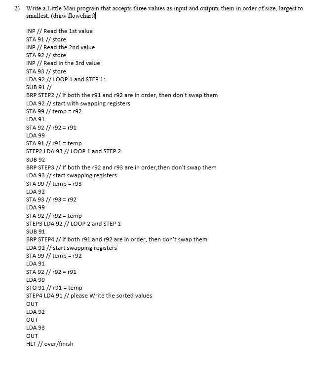 2) Write a Little Man program that accepts three | Chegg.com