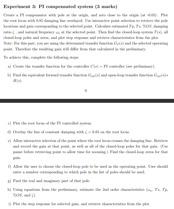 Solved Experiment 3: PI compensated system (3 marks) Create | Chegg.com