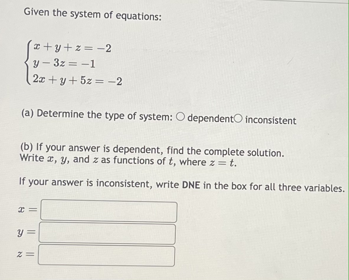 Solved Given the system of equations: | Chegg.com