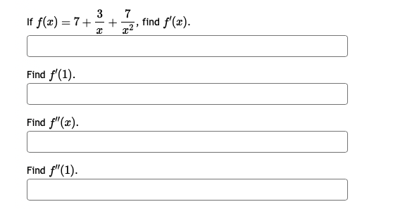 Solved If f(x)=7+3x+7x2, ﻿find f'(x).[ x (x)F | Chegg.com