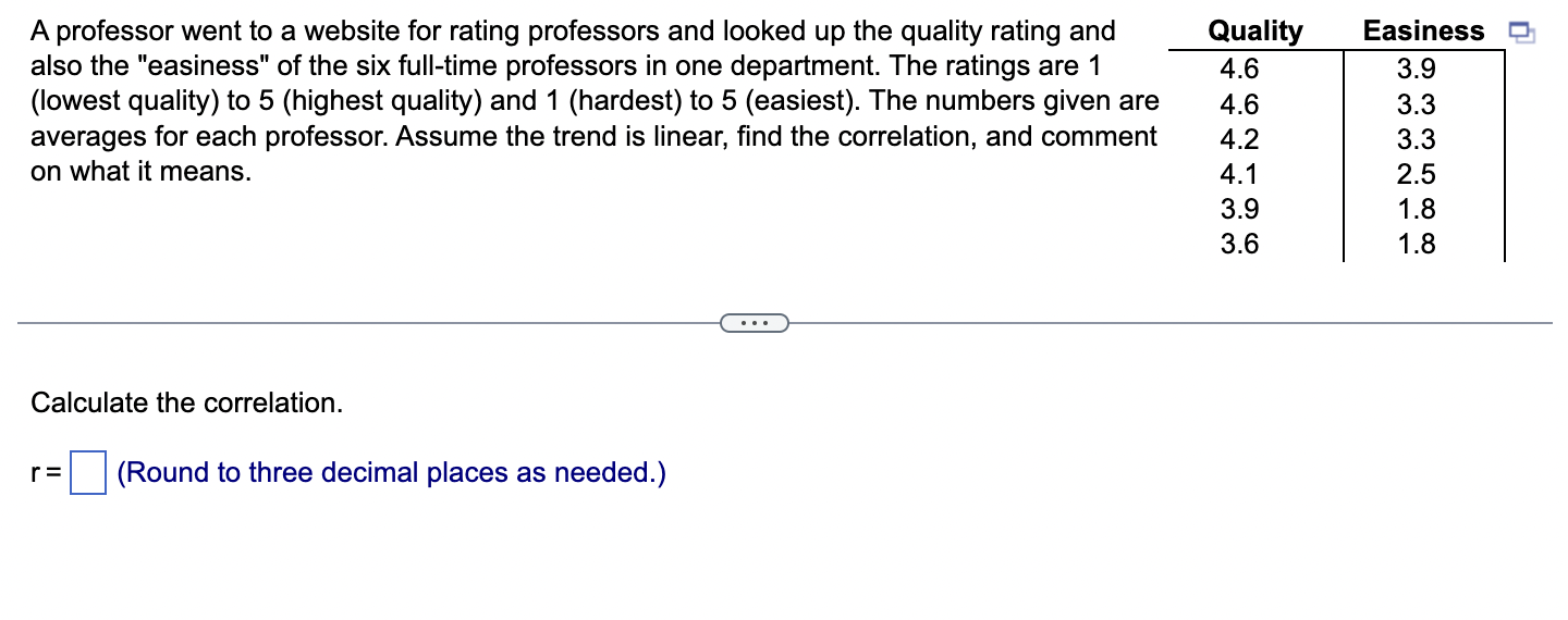 Solved A professor went to a website for rating professors | Chegg.com
