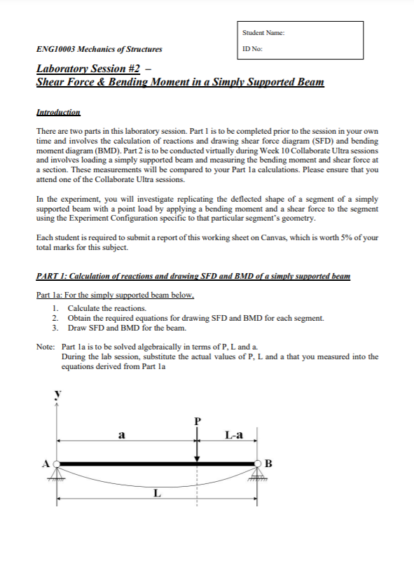 Solved Student Name Eng10003 Mechanics Of Structures Id No Chegg