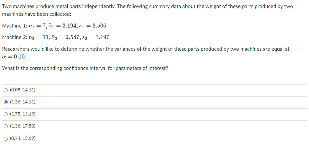 Solved Two machines produce metal parts independently. The | Chegg.com