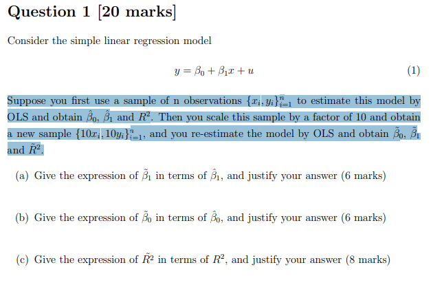 Solved Question 1 (20 marks] Consider the simple linear | Chegg.com