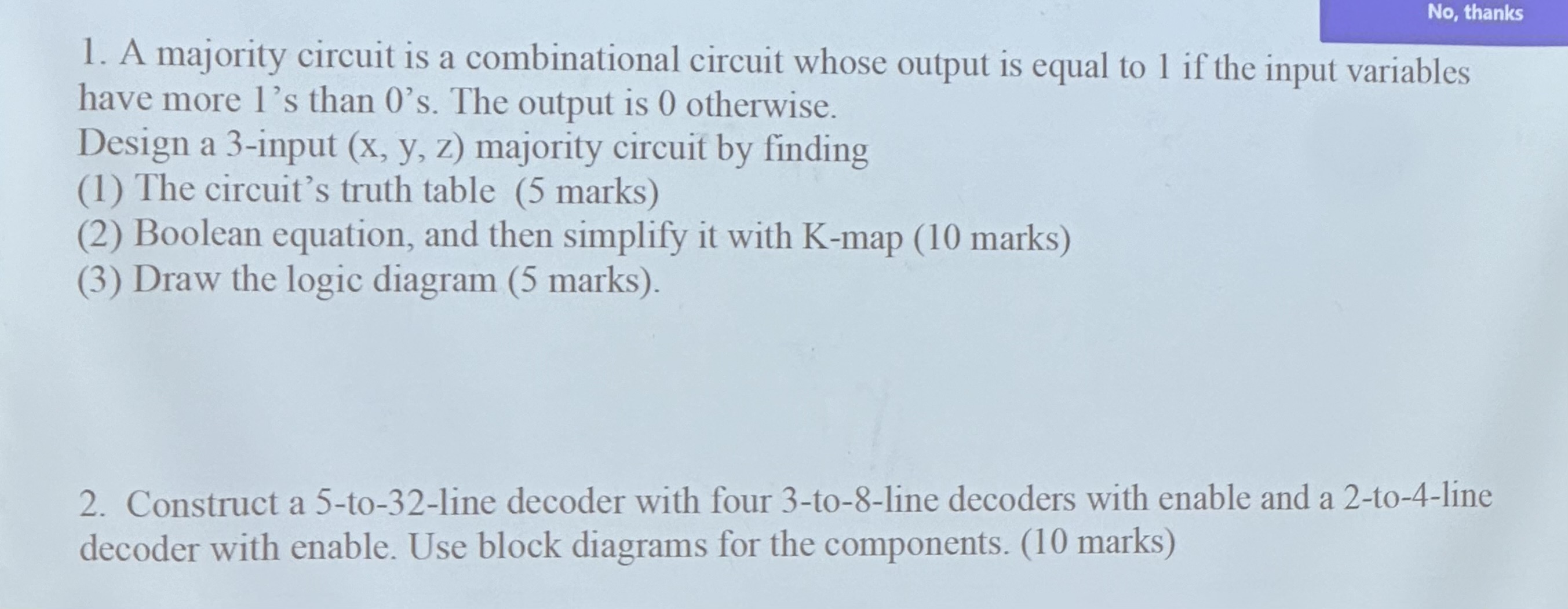 1 A Majority Circuit Is A Combinational Circuit 
