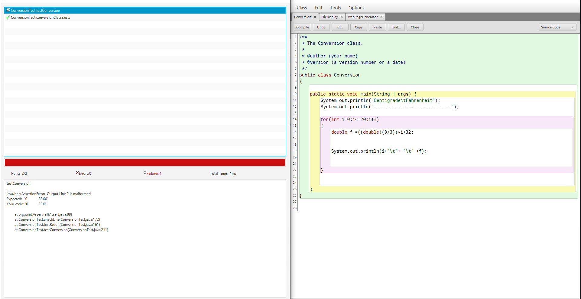 Solved need help in java, My test needs the decimal to be | Chegg.com