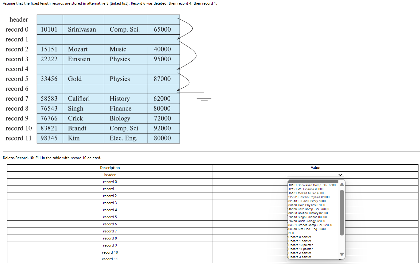 Solved Delete. Record.10: Fill in the table with record 10 | Chegg.com