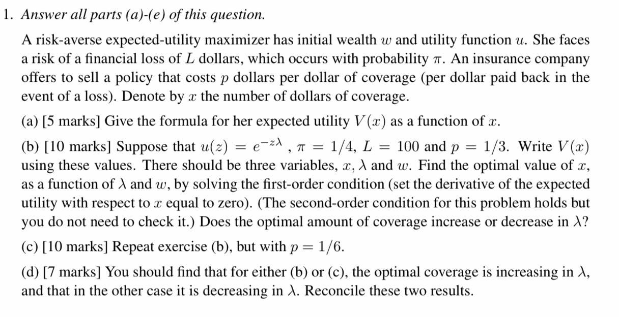Solved Topic: A risk-averse expected-utility Instructions: | Chegg.com