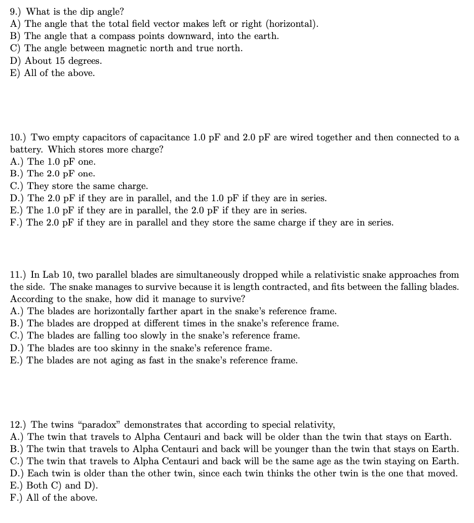 Solved 9.) What is the dip angle? A) The angle that the | Chegg.com