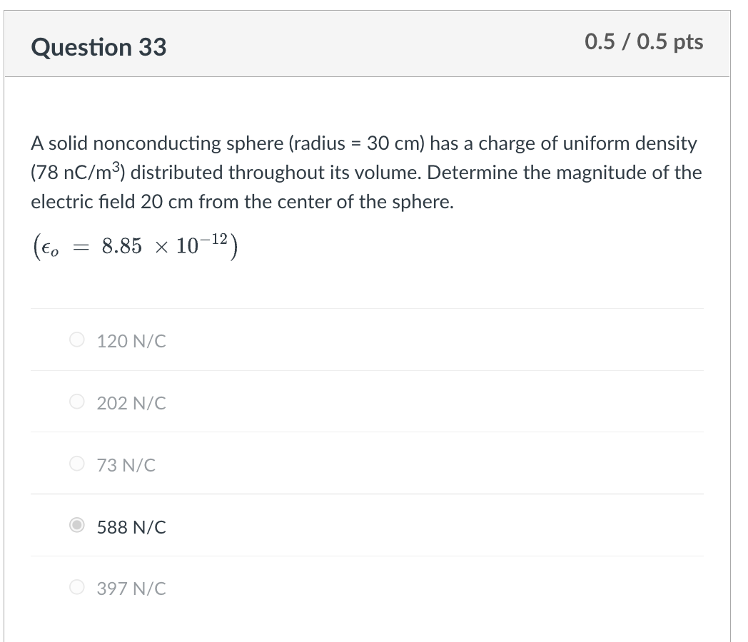 Solved A solid nonconducting sphere (radius =30 cm ) has a | Chegg.com