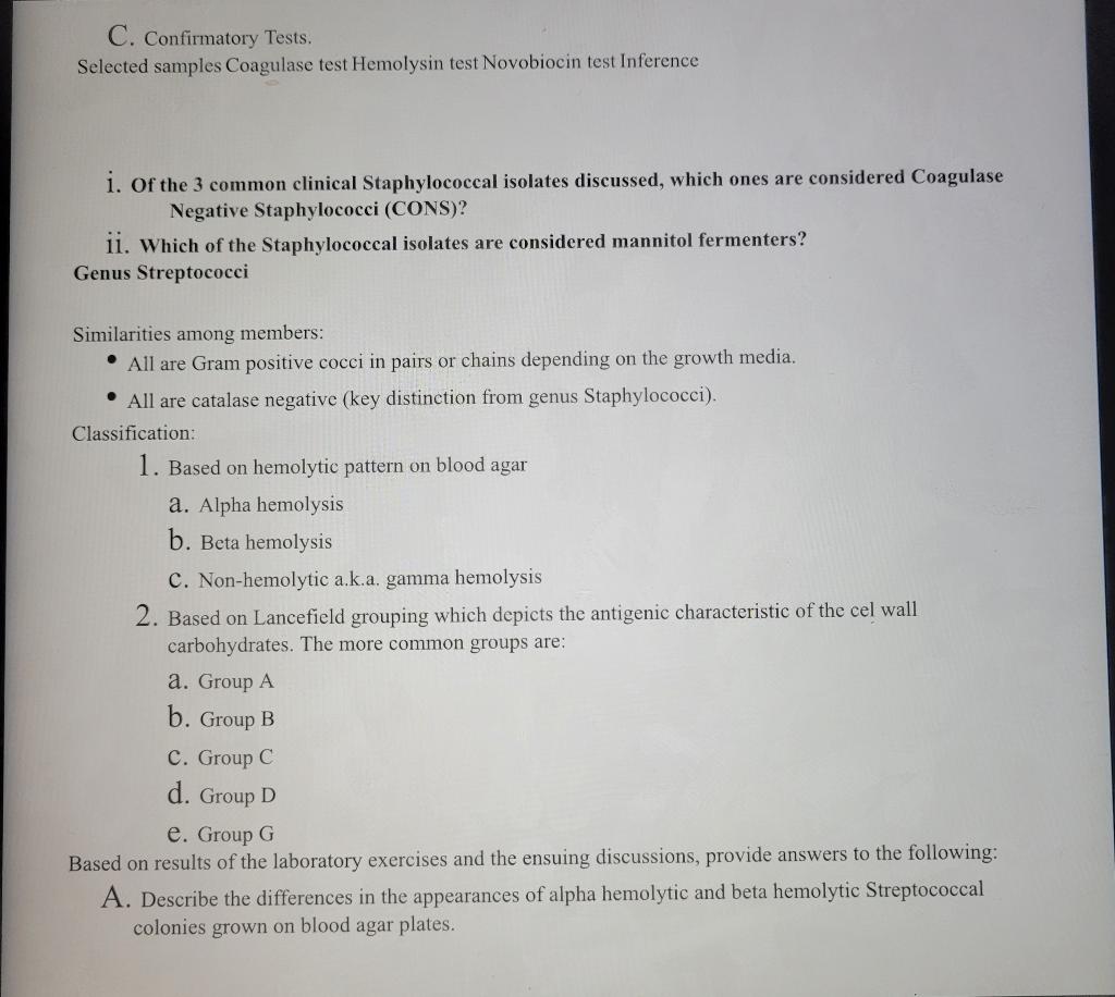 Solved LAB Report Assignment - Genus Staphylococci and Genus | Chegg.com